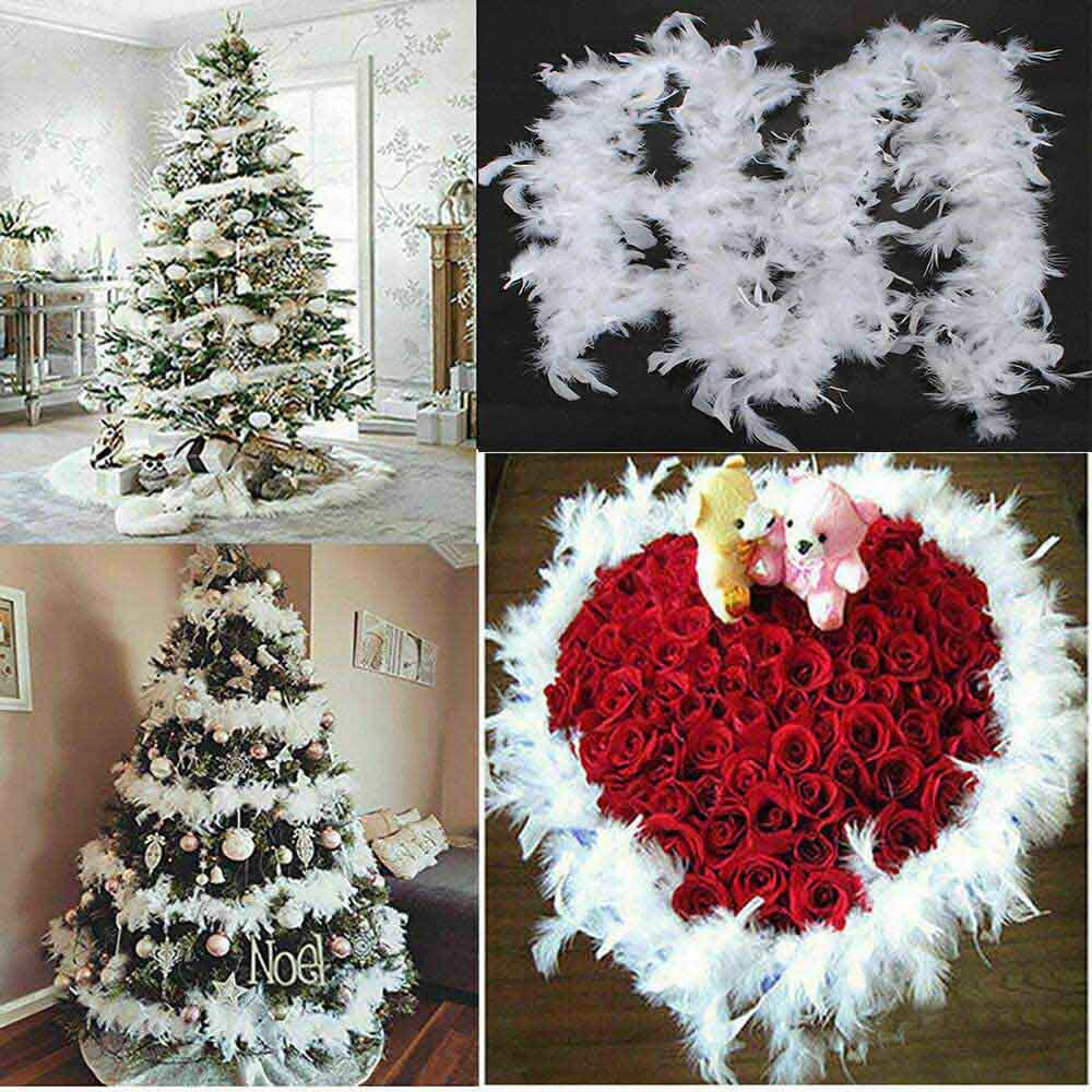 5pcs 2m Christmas Tree White Feather Xmas Ribbon Boa Strip Party ...