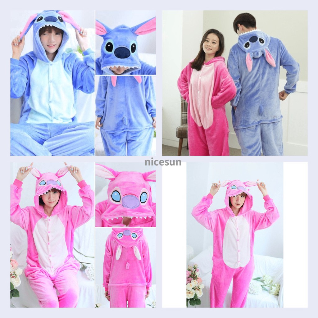 Mujer Hombres Pareja Invierno Dibujos Animados Lindo Cosplay Stitch Kigurumi Pijamas Onesies ...