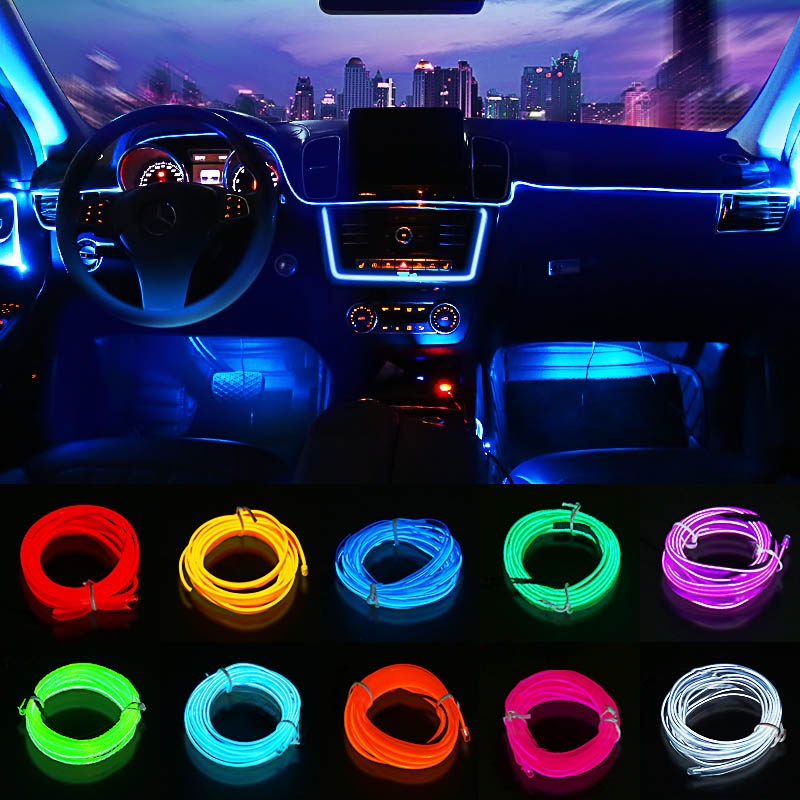 1M/2M/3M/4M/5M Led Interior Del Coche Luz Decorativa EL Neón Tira Para ...